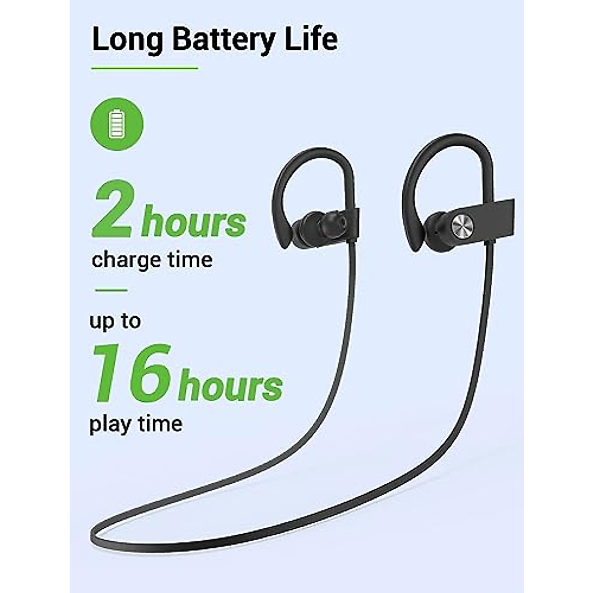 Stiive Bluetooth Headphones, 5.3 Wireless Sports Earbuds IPX7 Waterproof with Mic, Stereo Sweatproof in-Ear Earphones, Noise Cancelling Headsets for Gym Running Workout, 16 Hours Playtime - BlackGrey