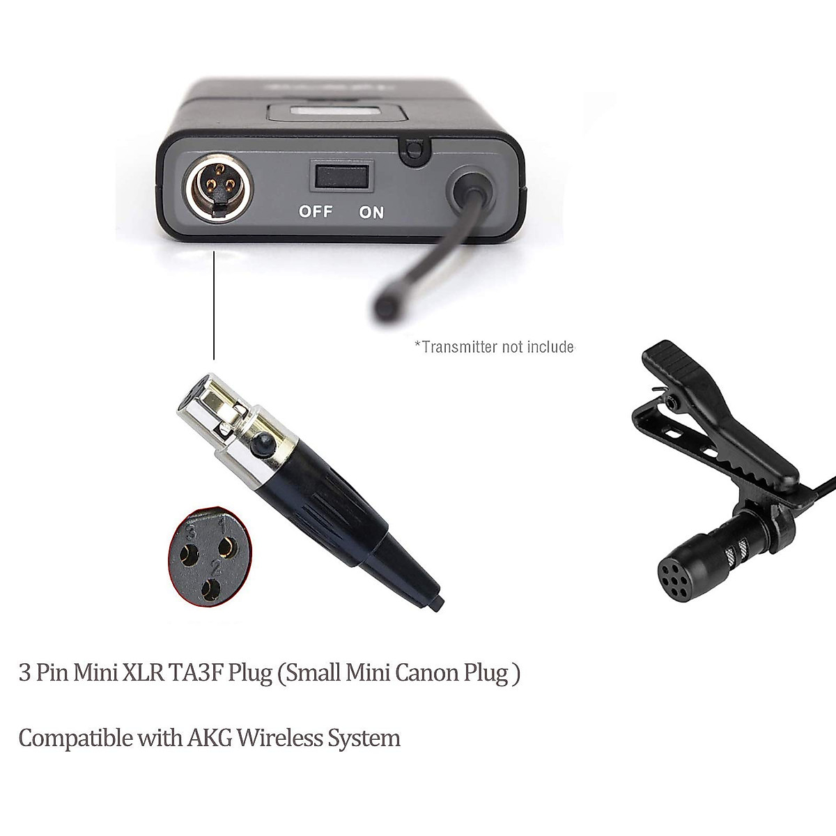Sujeetec Lavalier Microphone Lapel Microphone Compatible with AKG Samson Wireless Transmitter - Unidirectional Condenser Mic - Mini XLR TA3F Plug