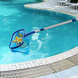 GKanMore Deep Skimmer Net with 17"-40" Telescopic Pole Leaf Skimmer Fine Mesh Net Rake Net for Cleaning Above Ground Inground Pool Hot Tub Spa Pond (with Pole)