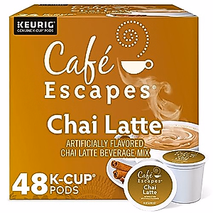 Cafe Escapes, Chai Latte Tea Beverage, Single-Serve Keurig K-Cup Pods, 48 Count (2 Boxes of 24 Pods)