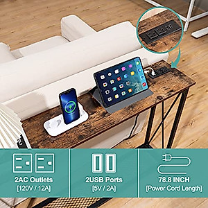 Yoobure Console Tables Entryway 47.3" Sofa Tables Narrow Long Entry Table with USB Ports Behind Couch Entrance Hallway Table with Stable Metal Support Living Room, Rustic Brown