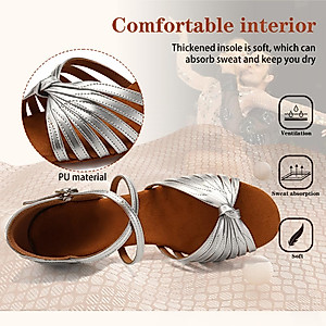 VCIXXVCE Women's Latin Dance Shoes Silver PU Open Toe 3 inch Heel Ballroom Salsa Dance Practice Shoes Suede Sole,8 B(M) US