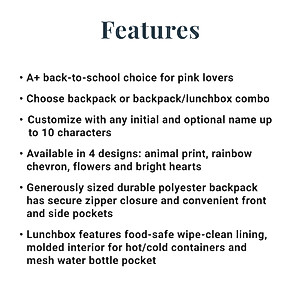 Let's Make Memories Pink Backpack Collection - Personalized Back to School Supplies - Book Bag with Lunchbox - Flowers