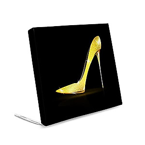 Outdoor Chair Seat Covers Set of 4,Gold High Heels Black Back Waterproof Chair Seat Covers for Dining Room Kitchen,Women Elegant Glitter Shoes Removable Washable Chair Seat Protector with Straps