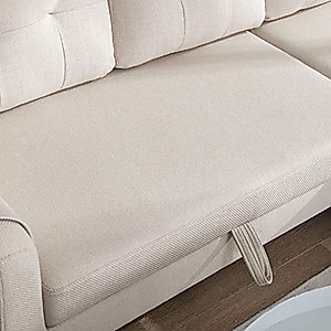 PEIHONGET Sectional Sleeper Sofa with Pull Out Bed, 3-Seater Sofa Couch with Storage Modern L-Shaped Sofa Bed with Chaise Lounge for Small Spaces, Living Room(Beige+Polyester)