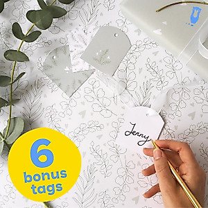 Wedding Gift Wrap - 6 Luxury Sheets of Weddings Wrapping Paper in Aisle Go With Green Design - Green & White Floral Hearts Design