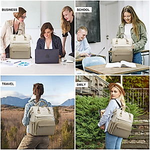 LOVEVOOK Laptop Backpack for Women, Fashion Computer Backpacks Purse, School Student Bookbag for Girl, Business Travel Bags, Doctor Nurse Backpack for Work, Fits 15.6-Inch Laptop, Beige-Khaki