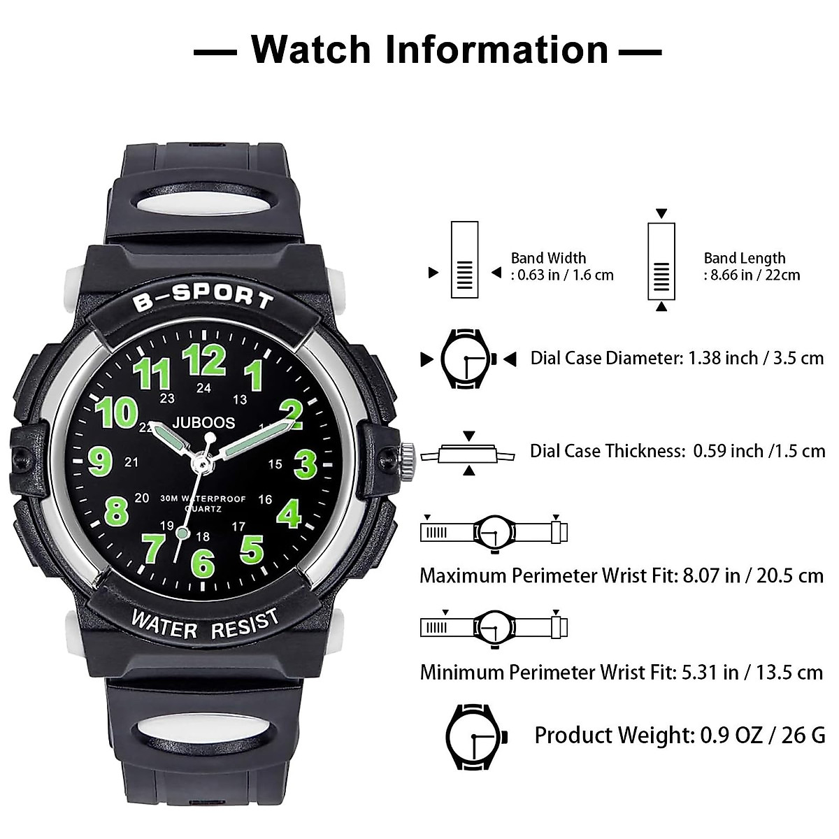 Juboos Kids Analog Watch, Childrens Waterproof Quartz Watch for 5-14 Years Old Boys Girls Time Teaching Sports Outdoor Wirstwatch