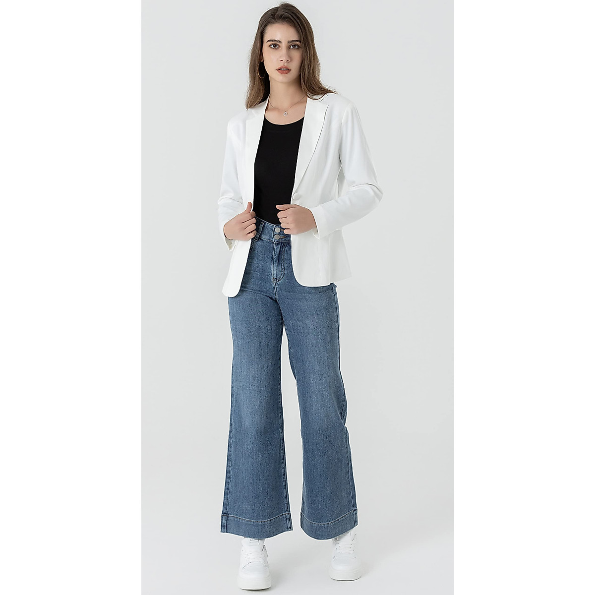 Beninos Womens One Button Blazer Lightweight Office Work Suit Jacket (D918 White, XS)