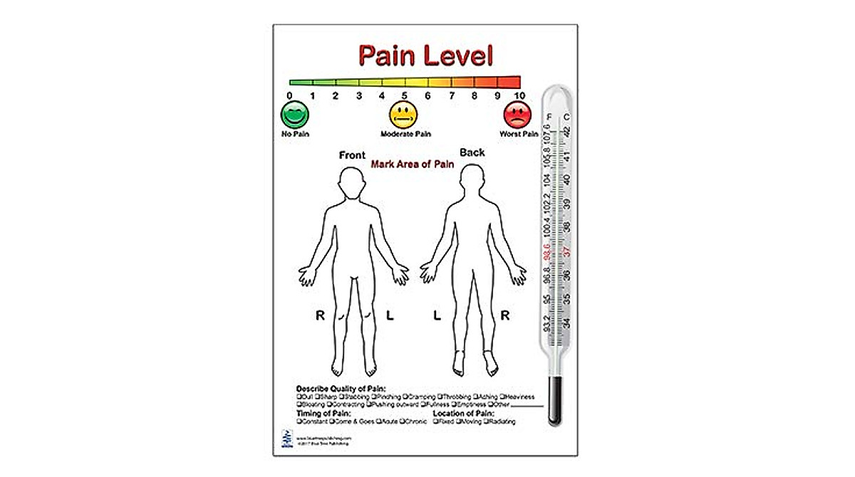 Pain Level Support Card Chart - Dual-Sided, Dry Erase Tool