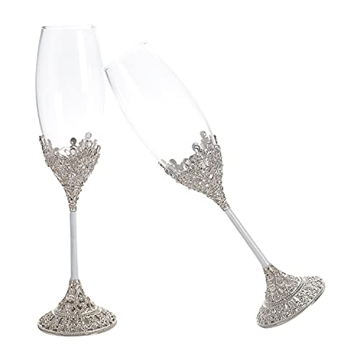 LASODY Crystal Set Champagne Flutes - Wedding Glasses for Bride & Groom - Toasting Cups Gift Sets for Couples - Engagement, Wedding, House Warming Gift