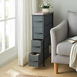 Somdot Narrow Dresser with 4 Drawers, Slim Storage Chest of Drawers with Removable Fabric Drawers for Closet Small Spaces Bathroom Bedroom Laundry, Charcoal Grey