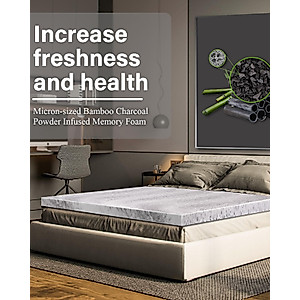 BedsPick 3 inch Mattress Topper Twin XL Memory Foam, XLong Single Mattresses Pad Extra Long Twin Charcoal Infused, College Dorm XLong Foam Mattress Toppers, CertiPUR-US and Oeko-Tex Standard