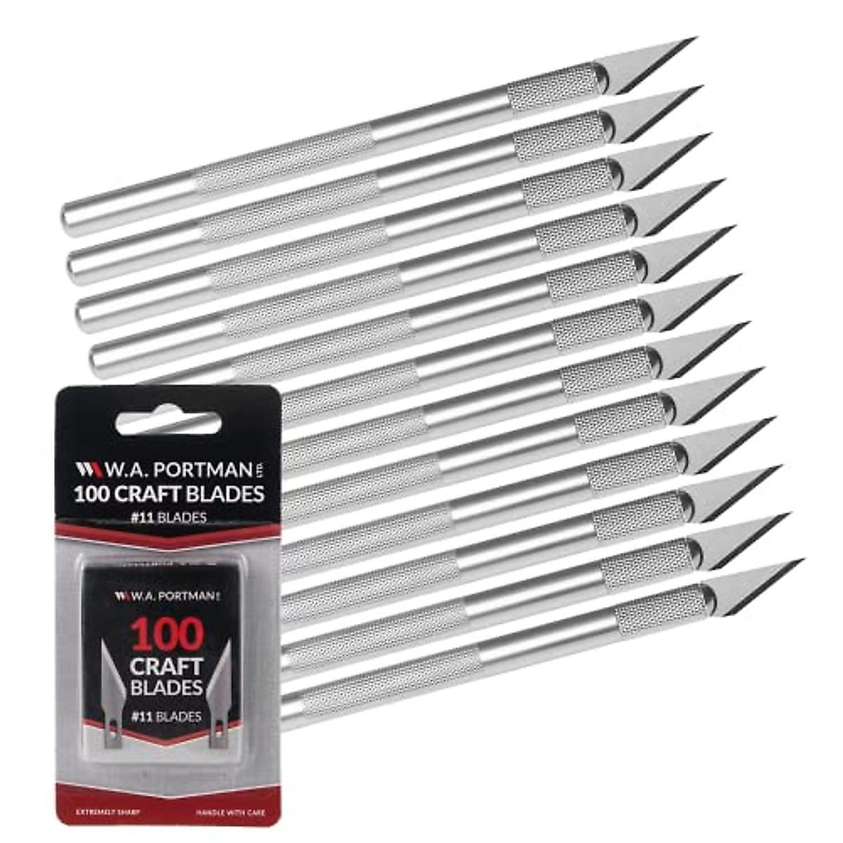 WA Portman Premium Hobby Knife Set & 100 Craft Knife Blades - 12 pc Precision Knife Set & 100 Precision Knife Blades - #11 Art Knife Blades - Craft Knife Set & 100 Craft Blades - Art Knives & Blades