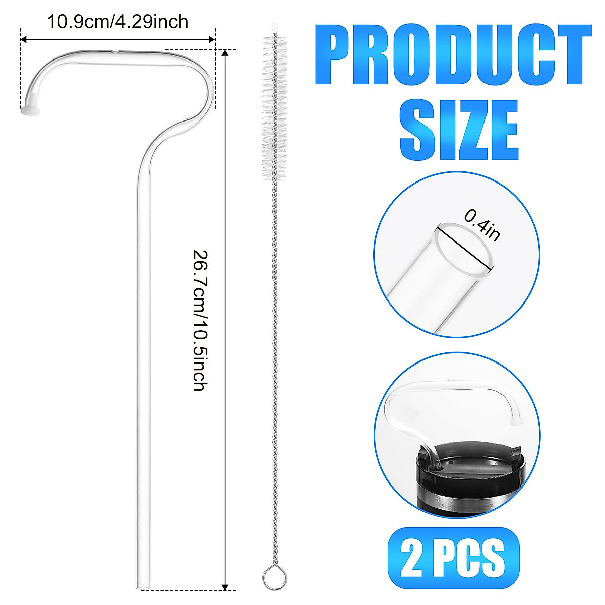 2PCS No Wrinkle Lip Straws, Prevent Anti Wrinkles Straw Compatible with Stanley Adventure Quencher 30oz, Plastic Reusable Travel Mug Replacement Straw with Cleaning Brush