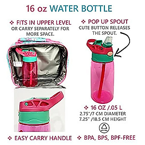 Lunch Box, Water Bottle and Thermos Food Jar Bundle Set for School Kids, Girls, Insulated Bag, Steel Thermos, Aqua Pink Mermaid Cat
