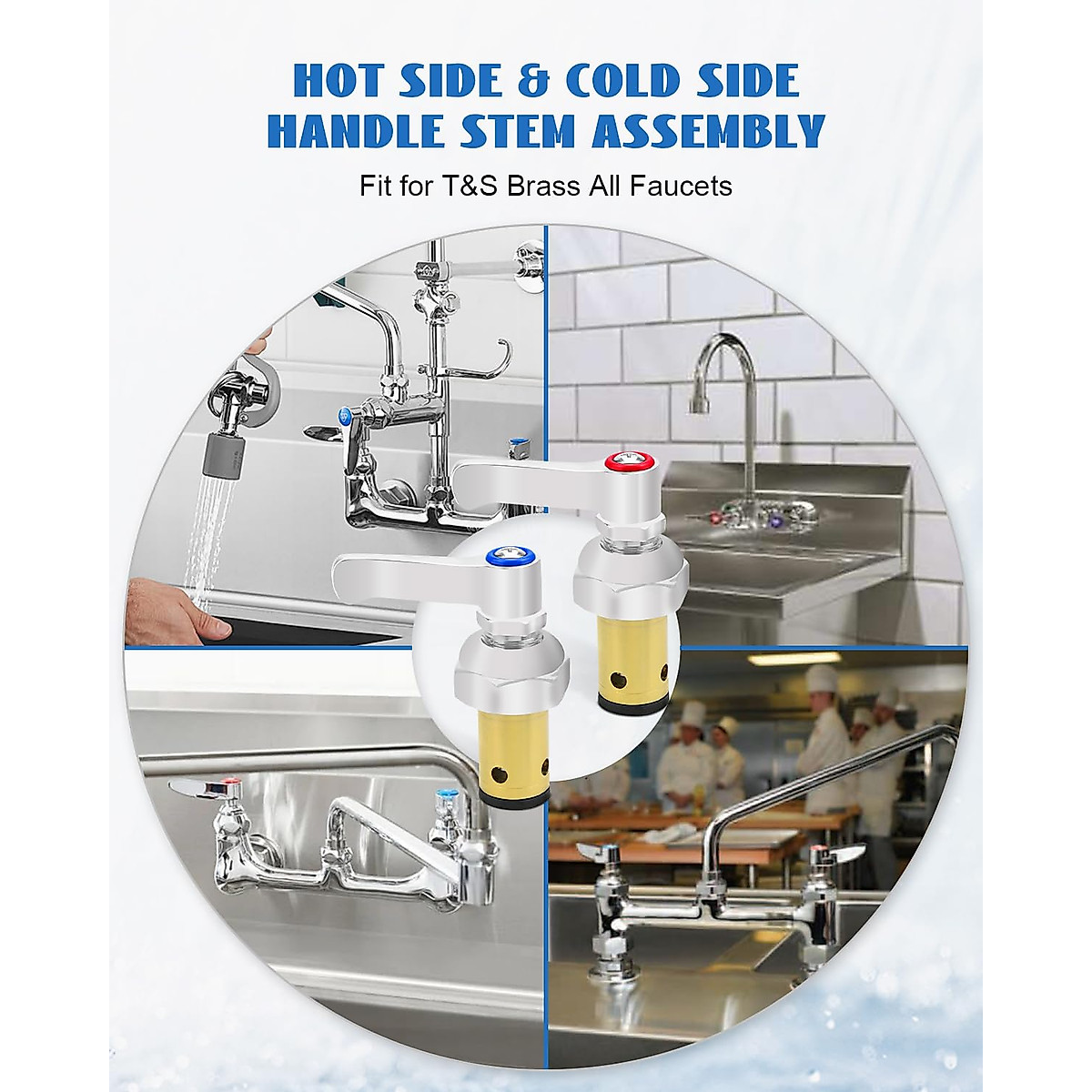 YIGUCS Handle Stem Assembly Hot & Cold Fits for T&S Brass Faucets Replace 002713-40 002714-40, Spindle Assembly for Eterna Valve Replacement