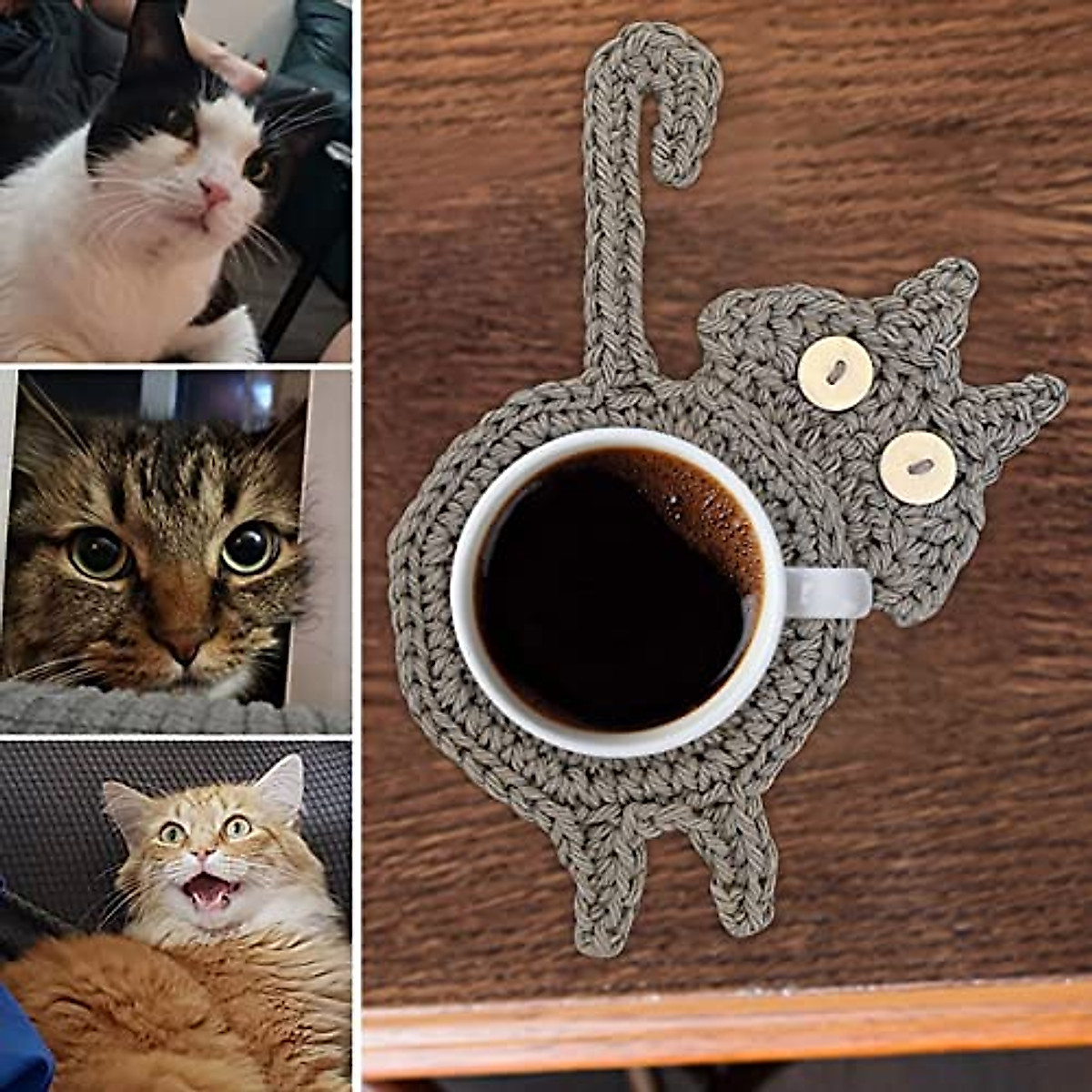 Cute Cat Butt Coasters 3Pcs, Handmade Crochet Cat Butt Coaster, Creative Kitty Butt Crochet Coffee & Tea Drink Coaster, Home Table Fun Cat Coaster, , Knitted Cat Bum Coaster for Cat Lover Gift