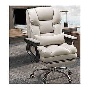 Home Office Desk Chairs, Swivel Chair Leather Comfortable Latex Cushion Ergonomic Business Computer Office Gaming Lift Swivel Chair (Color : White)