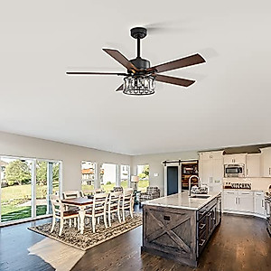 Breezary 52 Inch Ceiling Fans with Light Remote Control 5 Reversible Blade Chandelier Low Profile Ceiling Fans for Bedroom Home Office (Black)