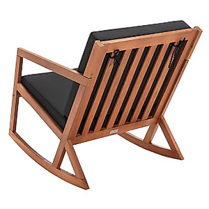 Safavieh Outdoor Collection Vernon Wood Cushion Rocking Chair PAT7013X, Natural/Black