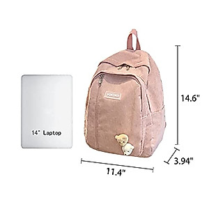 MBVBN Corduroy School Backpack, Casual Travel Laptop Backpack, Cute Student Bookbag for Girls Women, Bear Black