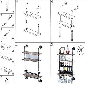 36"Wall Mounted Wine Rack with Shelf &Bottle Glass Holder,Hanging Industrial Pipe Shelves Floating Bar Shelves Rustic Wood Wine Shelf Wall Shelf Storage Unit Shelving Farmhouse Wine Glass Rack
