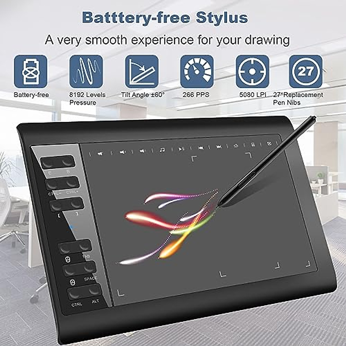 TeinenRon Graphics Drawing Tablet,10 x 6 Inch Drawing Tablet with 8192 Levels Pen and Bag,12 Hot Keys,Compatible with PC/Mac/Android for Painting,Design & Online Teaching