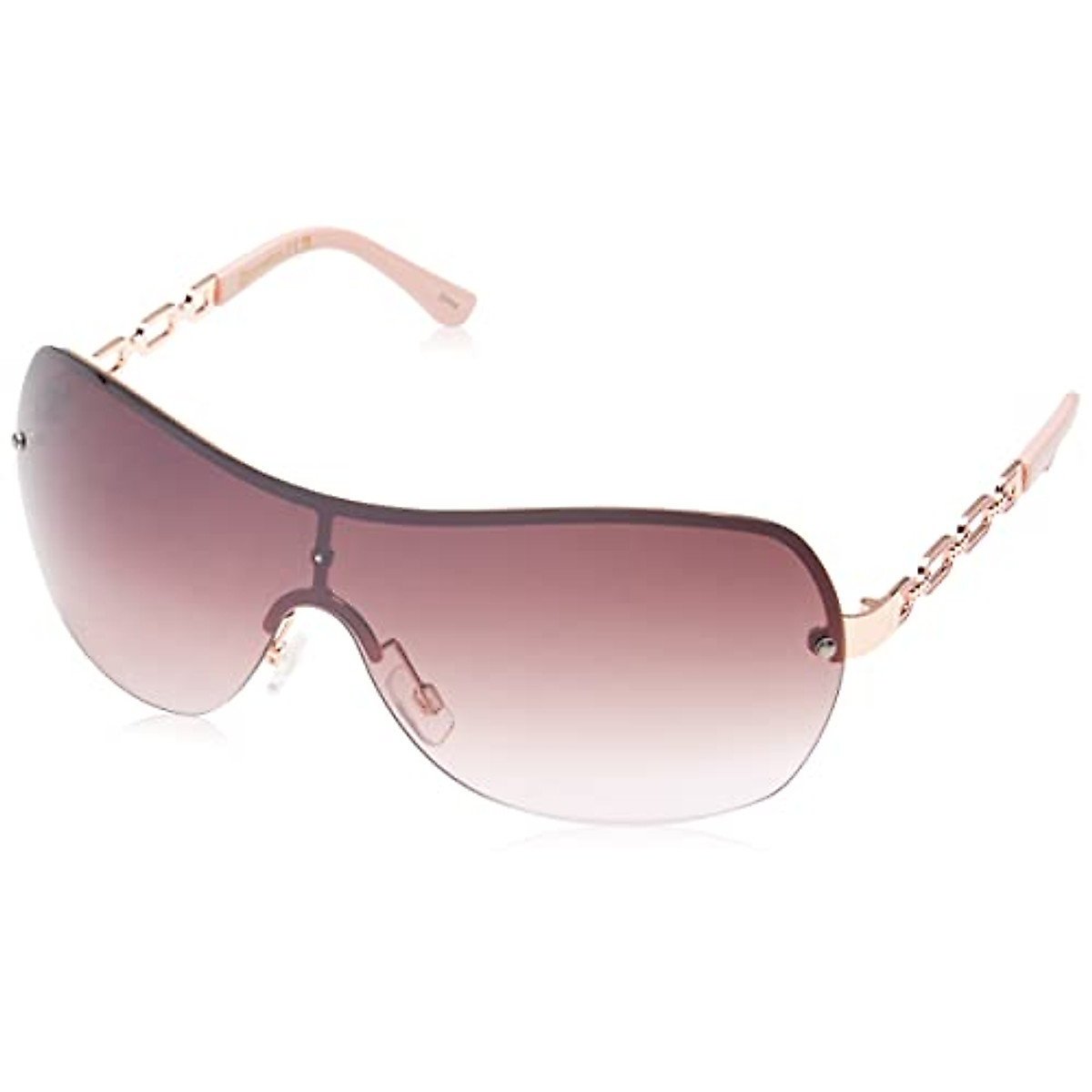 Southpole 1023SP Women's Metal UV Protective Chain Link Temple Rectangular Shield Sunglasses. Cool Gifts for Her, 140 mm, Rose Gold & Rose, 70 mm