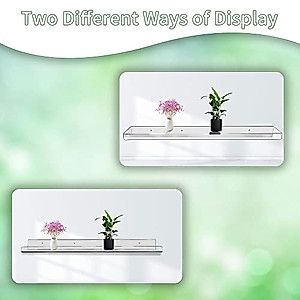 Febwind 4 Pack 24-Inch Long Clear Acrylic Floating Shelves Wall Ledge Invisible Wall Mounted Floating Bookshelf U Shape Wall Shelf for Book Display Makeup Product Spice Organizer