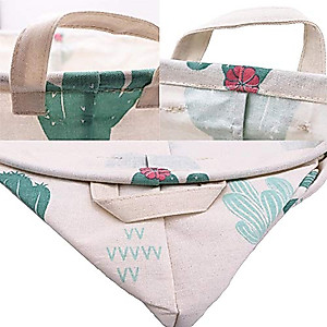 Large Storage Bins 19.7x15.7 Inch, ZUEXT Waterproof Foldable Cotton Canvas Fabric Storage Bin, Collapsible Round Clothes Laundry Hamper w/Leather Handles, Cactus Storage Basket, Toy Books Holder