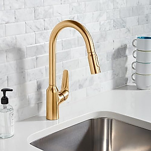 hansgrohe Focus N Gold High Arc Kitchen Faucet, Kitchen Faucets with Pull Down Sprayer, Faucet for Kitchen Sink, Brushed Gold Optic 71800251