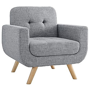 ROSEVERA Rylee 30”Accent Fabric Upholstered Arm Tufted Comfy for Reading in Bedroom,Living Room, Sofa Chair,Armchair for Small Space,Wood Legs, Standard, Gray Linen