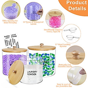 Large Capacity Laundry Room Organization Jars, 3 Pcs Acrylic Laundry Detergent Container with 2 Scoops & Labels, Clear Laundry Jars for Powder, Dryer balls, Pods,Scent Boosters, Laundry Room Storage