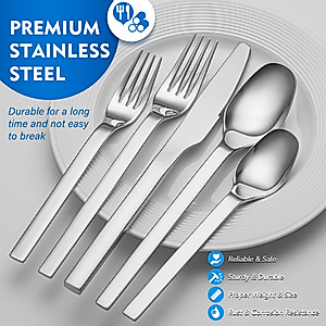 40 Piece Modern Silverware Flatware Cutlery Set, EIUBUIE Premium Stainless Steel Utensils Service for 8, Square Edge Design Kitchen Tableware Spoons and Forks Set, Mirror Polished, Dishwasher Safe
