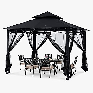 Mosquito Net for Outdoor Patio and Garden, Screen House for Camping and Deck, Zippered Mesh Sidewalls for 10x 10' Gazebo and Tent,Outdoor Gazebo Screenroom, (Black)…