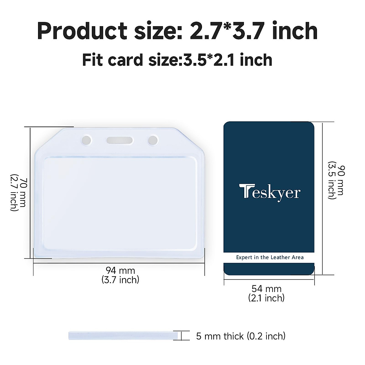 Teskyer 2 Pack Heavy Duty Retractable Badge Holders with Carabiner Reel Clip and Extra Thick Clear Name Tag ID Card Holders, Horizontal