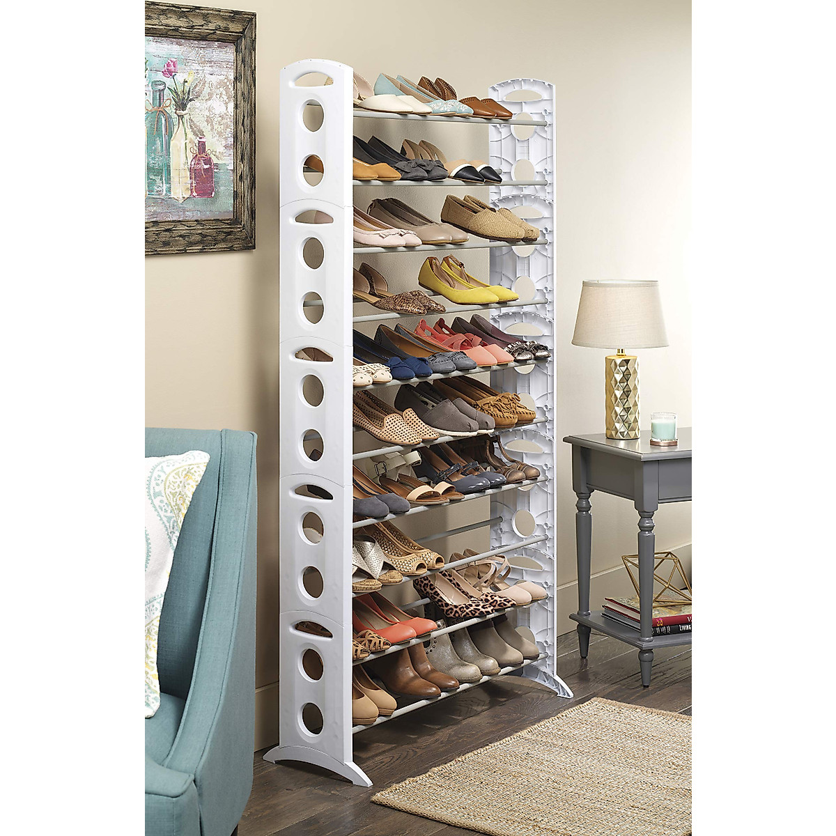 Whitmor Floor 50 Pair Shoe Tower 10 Tier White