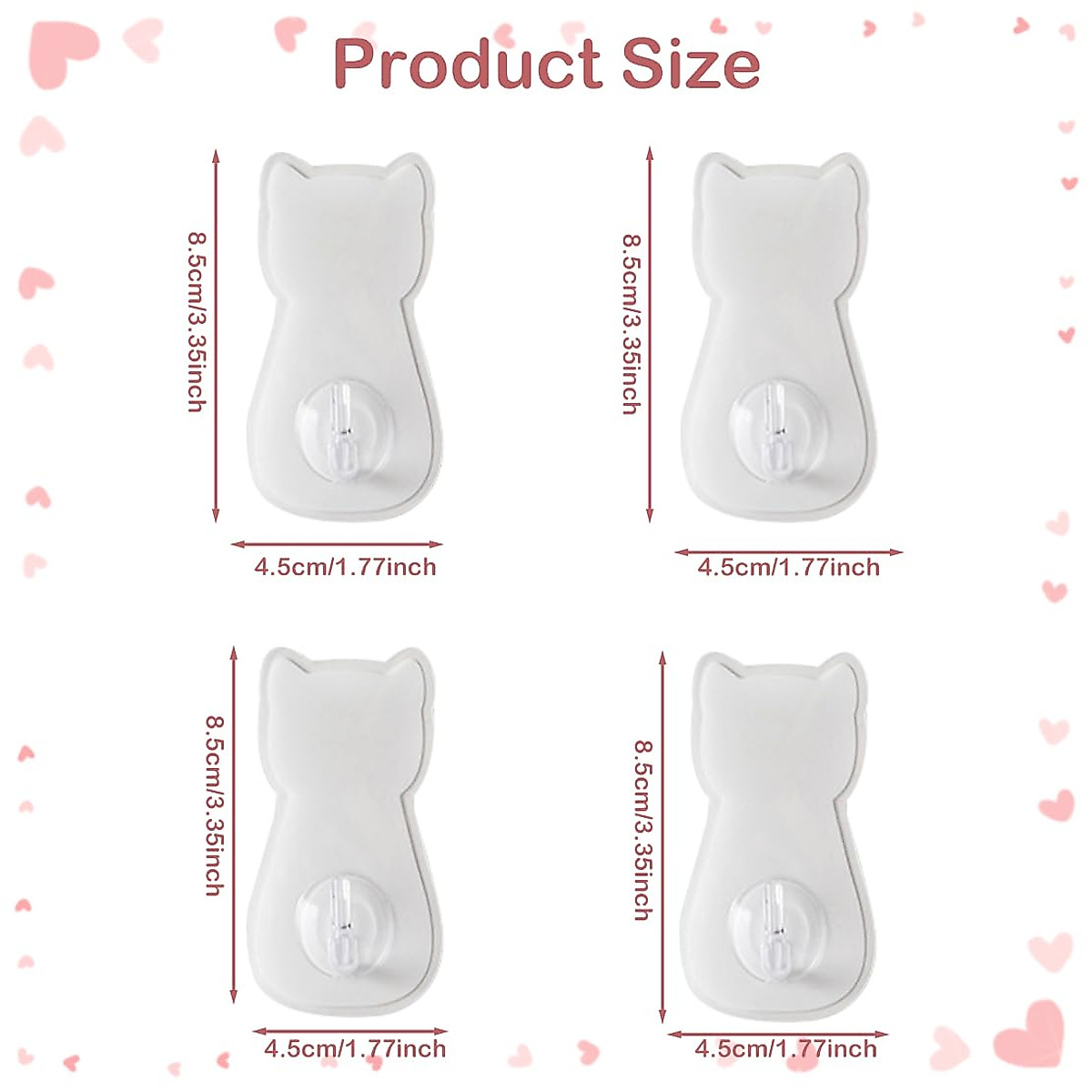 DeryArcle 4Pcs Cat Key Hook, Self Adhesive Hooks White Creative Cartoon Coat Hook Wall Mounted Hanger for Towel Scarf Bag Hat Gloves Robe Clothes (Type A)
