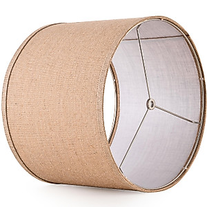 PAPAYA Lampshade Set of 2 Drum Fabric Shades for Table and Floor Lamps, 13" Top x 13" Bottom x 10" High Brown Spider Lamp Shade,Natural Burlap Linen Handmade