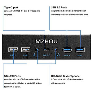 MZHOU USB2.0 + 3.0 Metal Front, 5.25 inch 19Pin Front Panel Adapter, 4 USB 3.0 Port hubs and (1HD Audio Port / 1TPY-C Port / 1 Microphone Input)