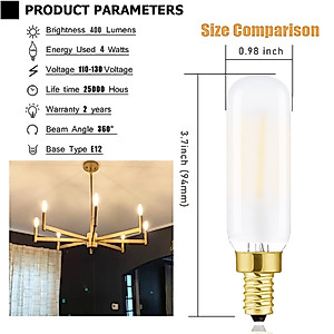Frosted T6 LED Bulbs, 4W E12 Edison Light Bulbs Soft White 3000K,400lm, 40W Candelabra Incandescent Bulbs Equivalent Vintage LED Filament Edison Candle Bulb with Decorative, 6Pack.