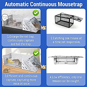 Humane Mouse Trap,Combined Automatic Continuous Rat Traps Cage, Extended Metal Rat Trap,Sensitive Pedal Trigger, Easy to Set Mice Catcher for Indoor and Outdoor