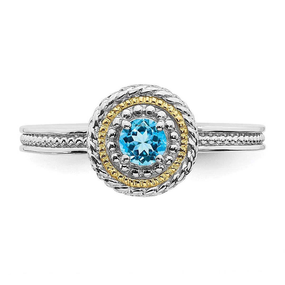 Solid 925 Sterling Silver and 14k Yellow Gold Stackable 925 Sterling Silver Blue Topaz Ring Eternity Band Size 7