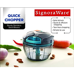 SIGNORAWARE Manual Food Processor, Vegetable Chopper -Easy Pull Hand String- Portable Stainless Steel Hand Food Chopper, Cutter, Garlic Mincer, Onion, Veggie, Fruit Chopper, Dicer w/Container (15 oz)