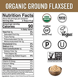 Viva Naturals Organic Ground Flaxseed - Premium Quality Plant-Based Protein and Vegan Omega 3 with Fiber, Perfect for Smoothies, Non-GMO and Gluten Free, 15 oz (425 g)