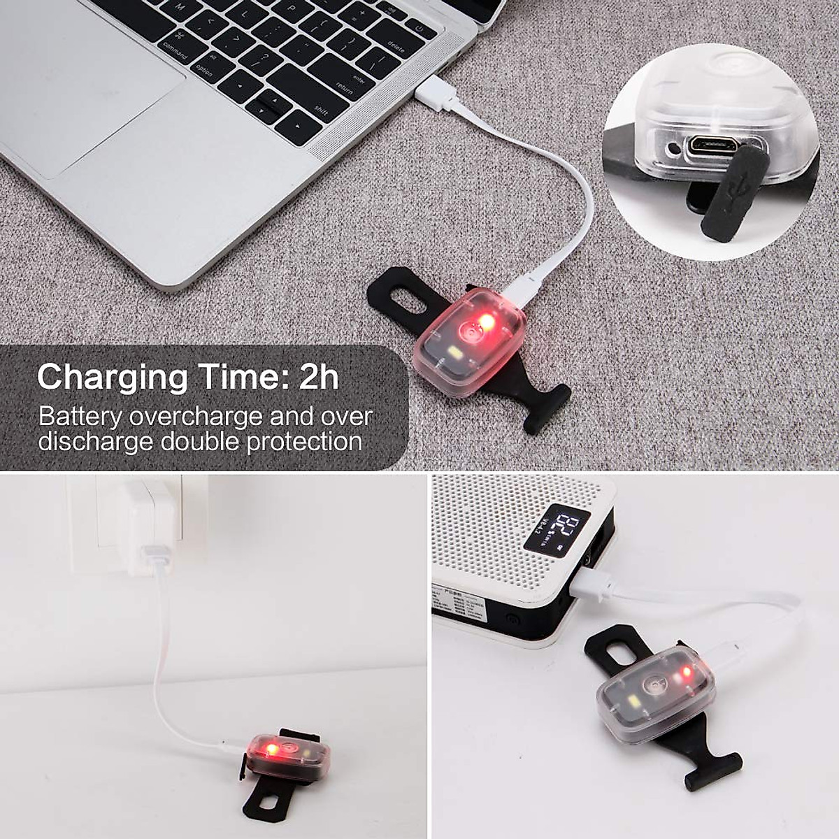 LED Safety Light, Clip On Strobe/Running Lights for Runners, Bike Tail Light with 5 Lighting Modes, High Visibility Accessories for Cycling, Hiking, Dogs and Kids (2-Pack Black)