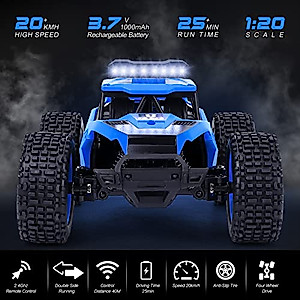 Remote Control Car,1:20 Scale RC Stunt Car,2WD High Speed 25 Mph All Terrains Monster Truck Electric Toy Off Road RC Toy Cars Crawler with LED Headlight for Xmas Birthday Gift Adults,Kids(Blue/Red)