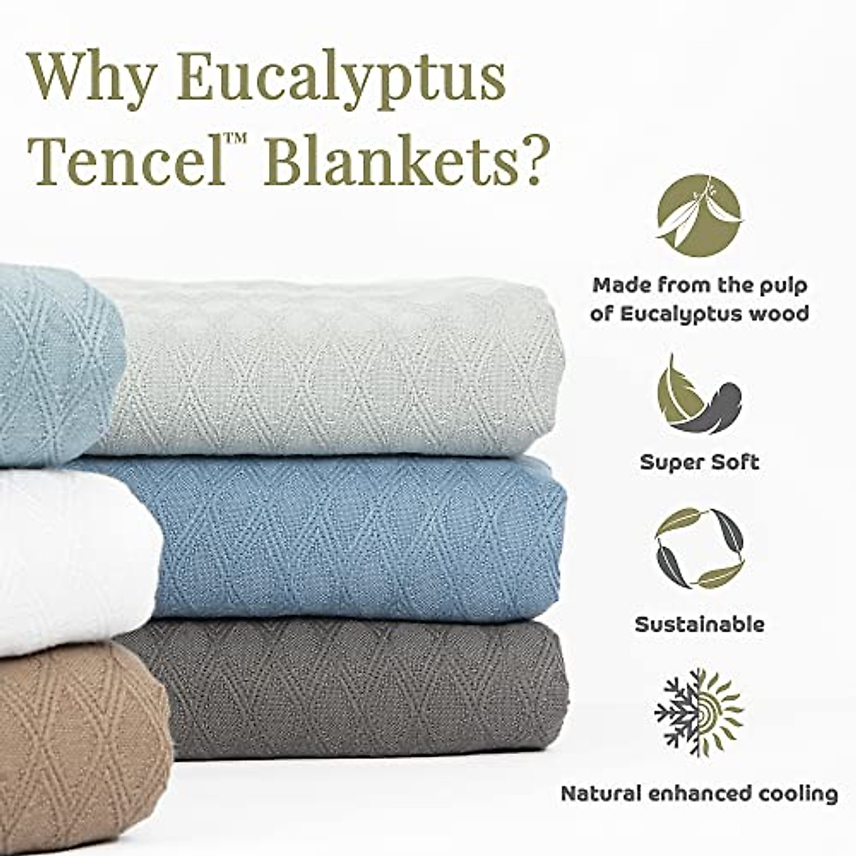 Aston & Arden Tencel Throw Blanket - Premium Eucalyptus and Cotton All Season Heavy Weight Soft and Cool Hotel Quality, 400 GSM Breathable for Couch, Bed, Sofa Chair, Throw, Blue