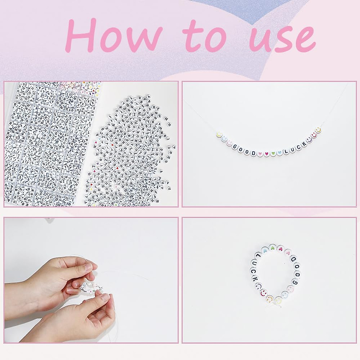 YMSDZHL Alphabet Beads A-Z 1200+Pcs Letter Beads, Acrylic 4x7mm Round Letter Beads Kits,Black Digit and Colorful Smile Beads for Bracelets Necklaces DIY Jewelry Making (Black,1200+PCS)